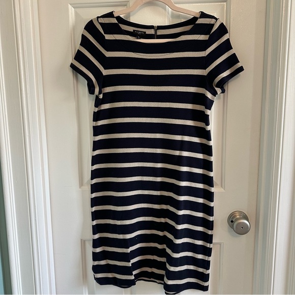Talbots | Dresses | Talbots Blue And White Sheath Mini Dress Crew Neck ...